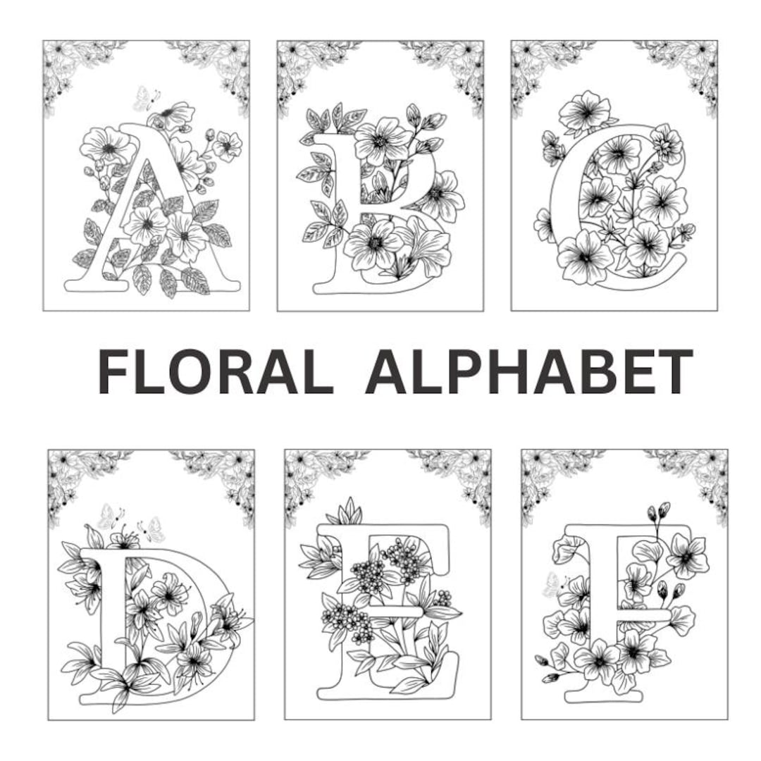 Alphabet Flower Coloring Pages. ABC Floral Coloring Book. Printable ...