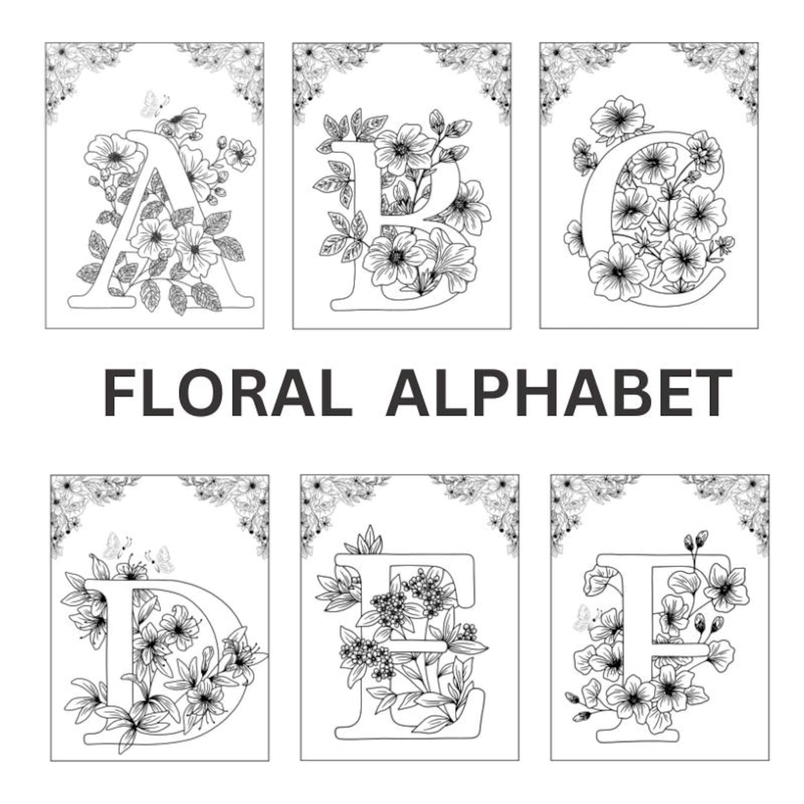 Alphabet Flower Coloring Pages. ABC Floral Coloring Book. Printable ...