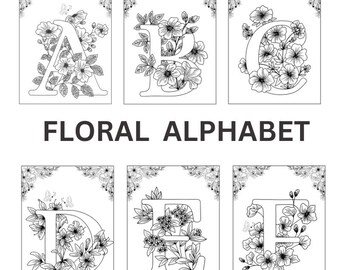 Alphabet Flower Coloring Pages - Etsy UK
