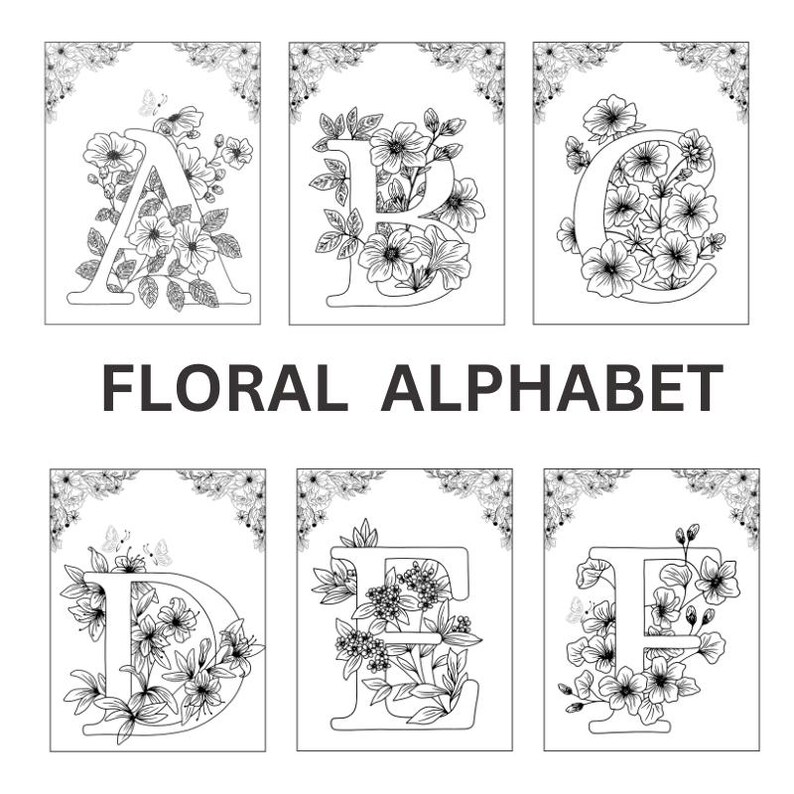 Alphabet Flower Coloring Pages. ABC Floral Coloring Book. Printable ...