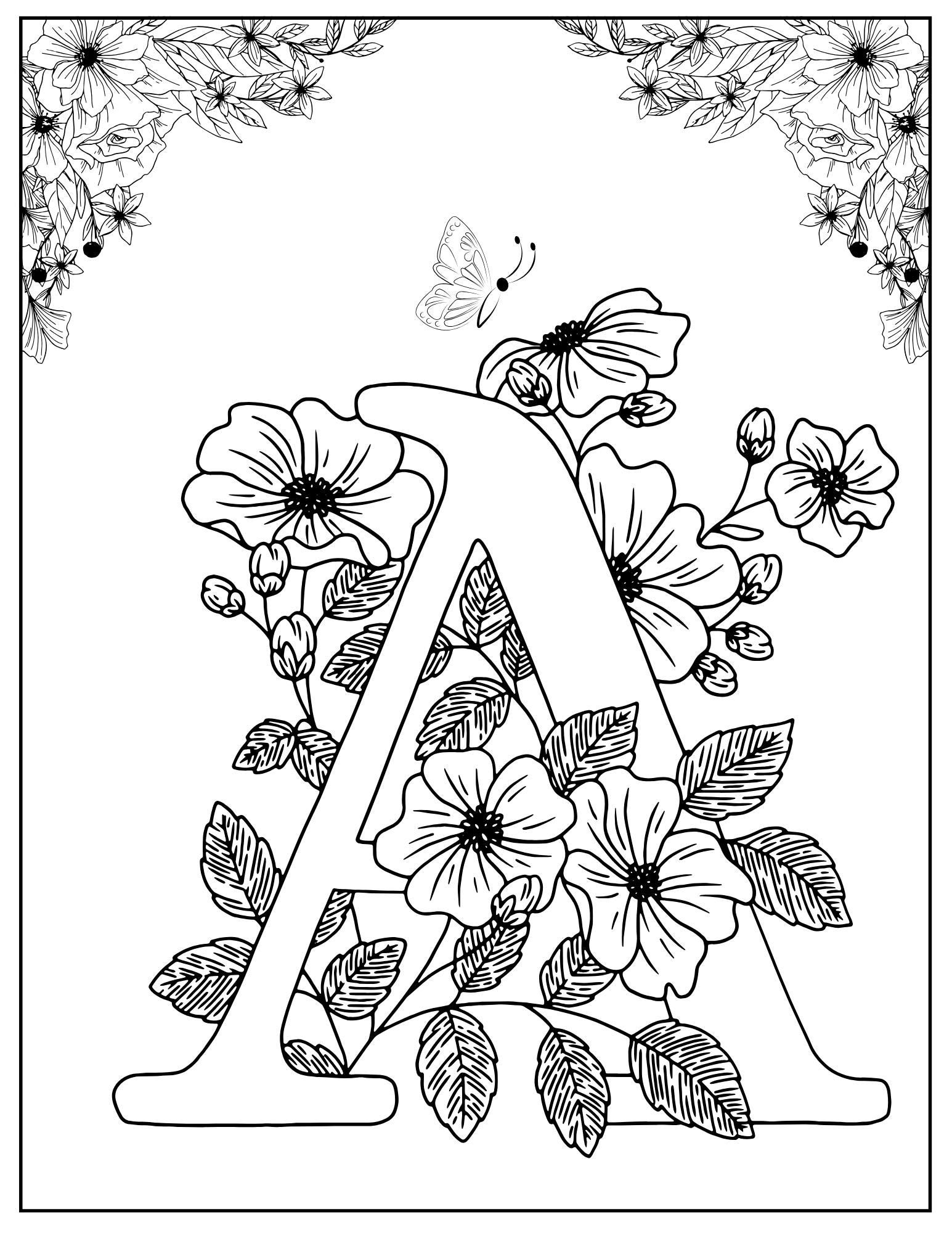 Alphabet Flower Coloring Pages. ABC Floral Coloring Book. Printable ...