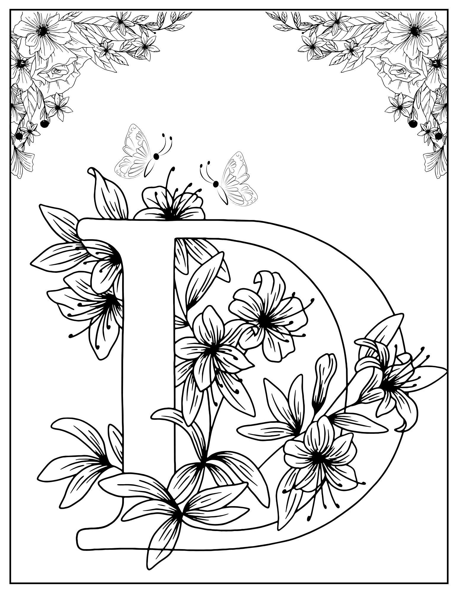 Alphabet Flower Coloring Pages. ABC Floral Coloring Book. Printable ...