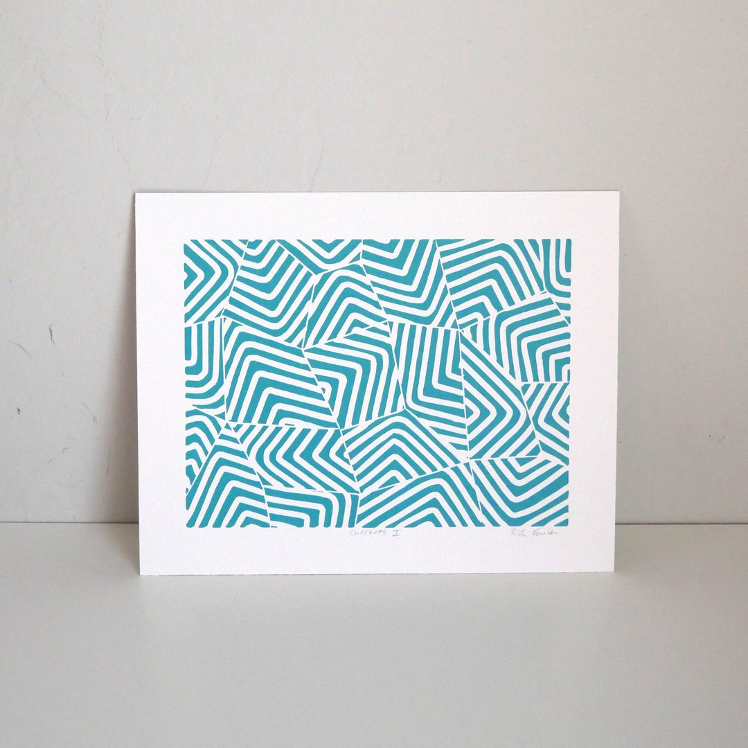 Abstract Linocut Teal Abstract Art Linocut Print Color Minimalist Art ...
