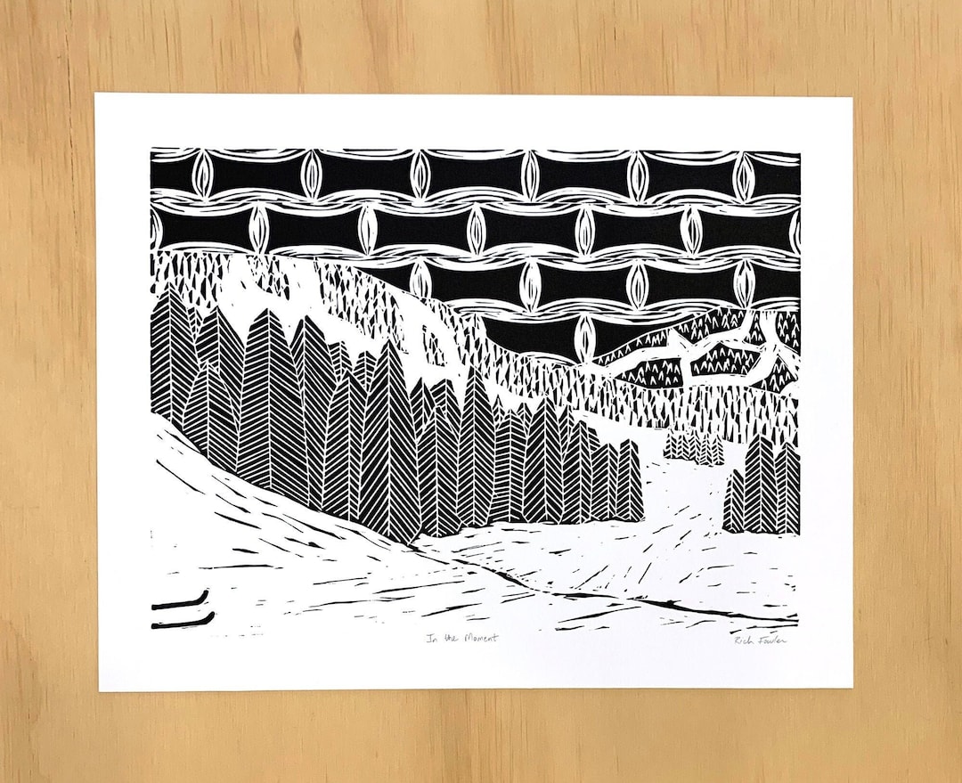 Ski Linocut, Linocut Mountains, Gift for Skier, Snow Lino Print, Sierra ...