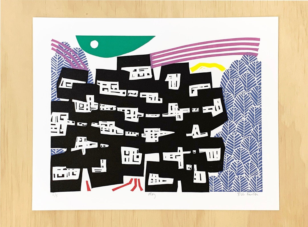 Modern Linocut Print: Abstract Urban Landscape, 11x14 Relief Print - Etsy