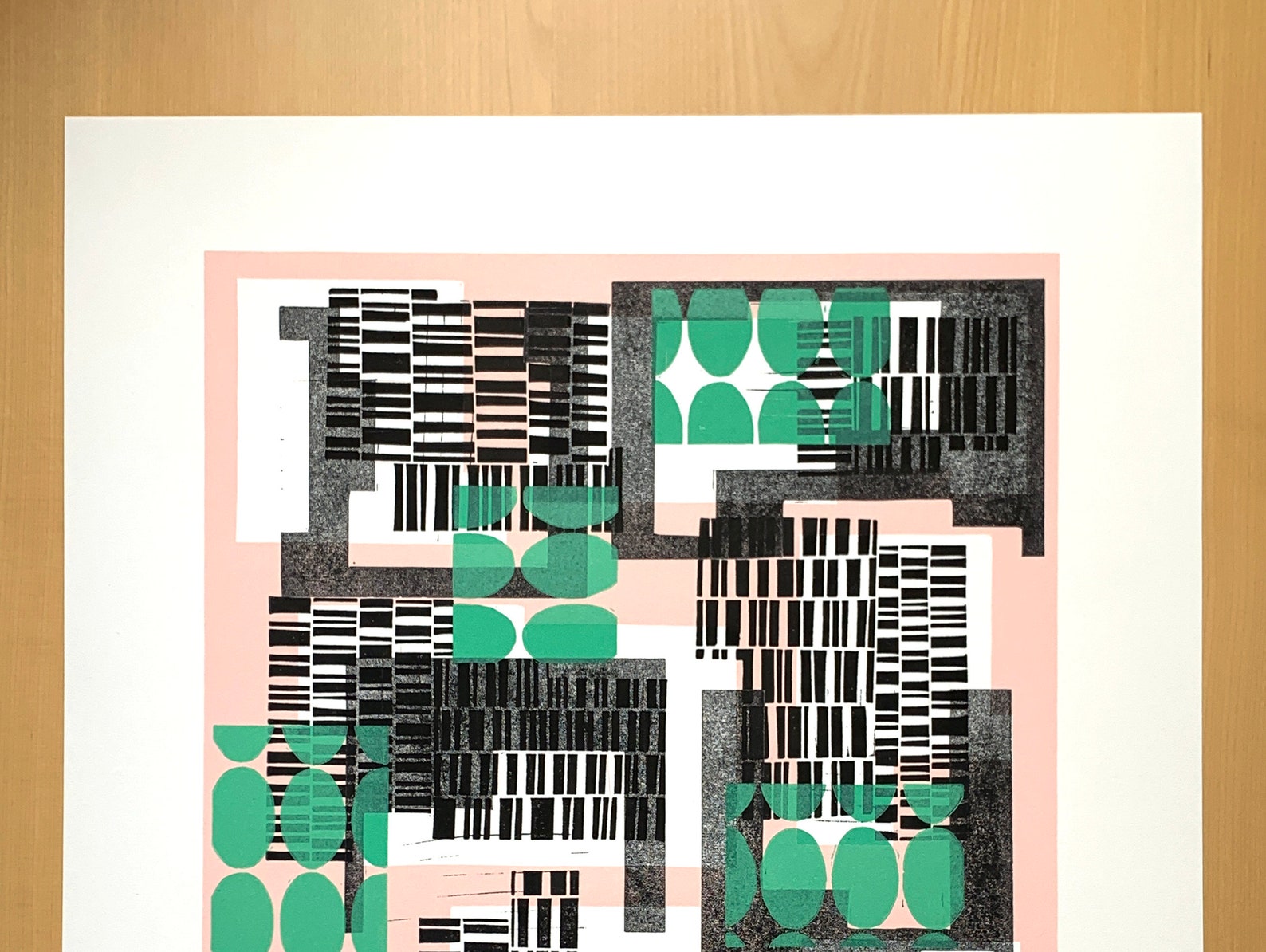 Geometric Block Print, Aerial Landscape Art, Abstract Color Linocut ...