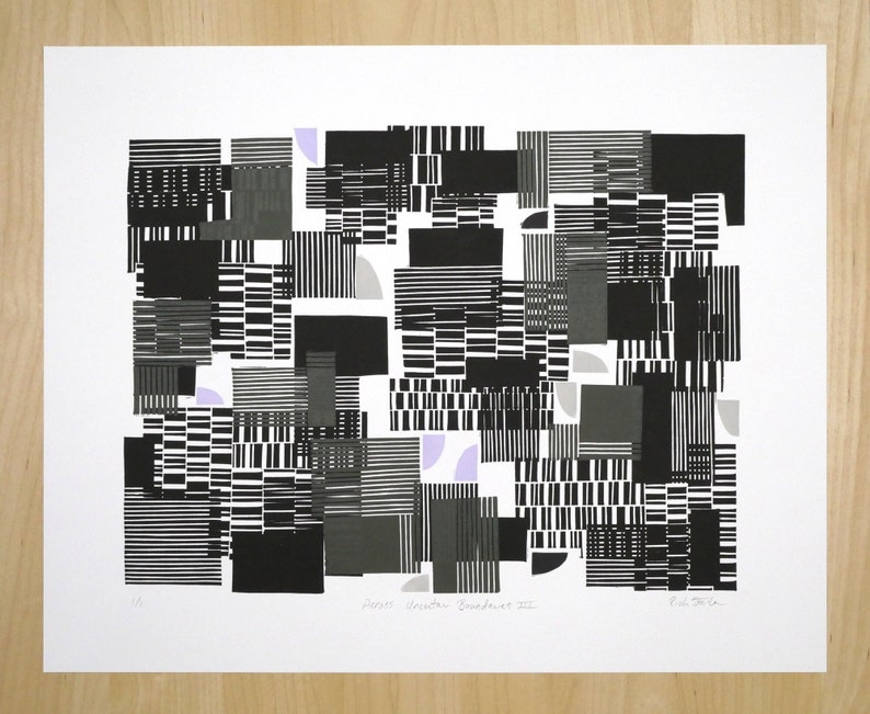 Abstract Lino Cut, Linocut Landscape Aerial, Original Art Print ...