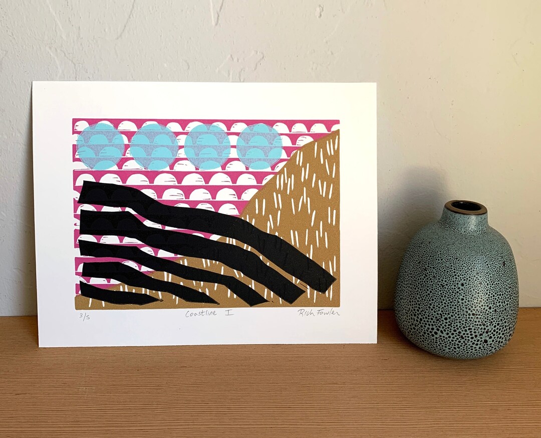Ocean Linocut, Bay Area Art, California Linocut, Linocut Landscape ...