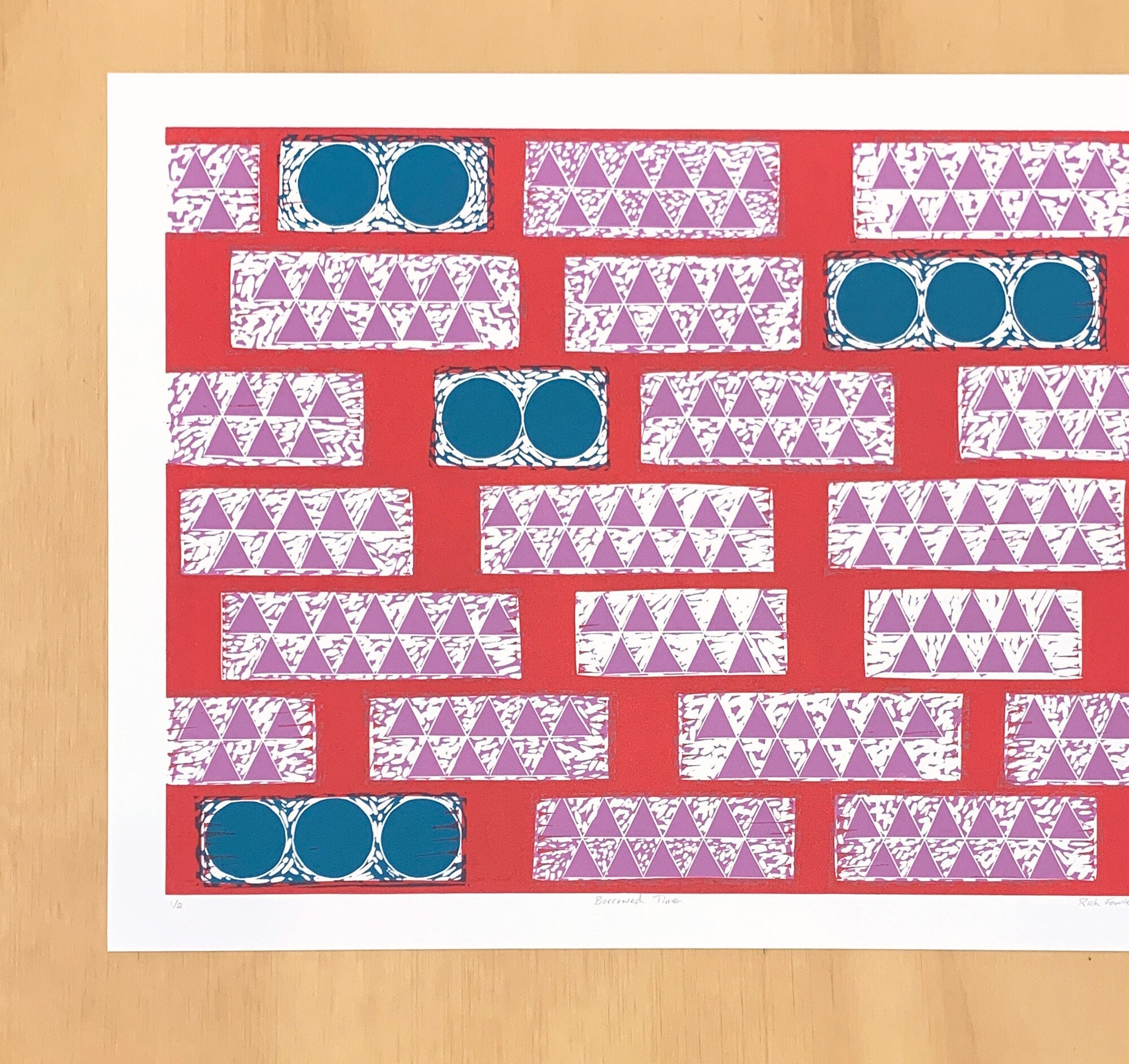 Color Linocut, Original Modern Art, Linocut Print Large, Geometric ...