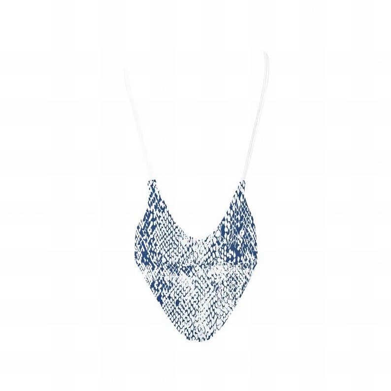 Women's V-neck Backless One-piece Swimsuit Blue and White Snake Skin ...