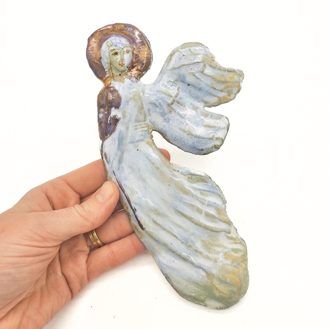 Ceramic Angel Wall Art – Handmade Guardian Angel, Clay Angel Wall ...