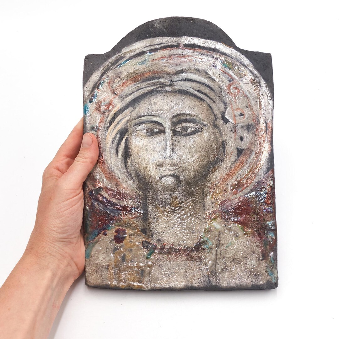 Hand-painted Clay Icon of Jesus, High Temperatures, Raku Method - Etsy
