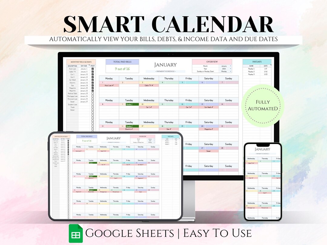 Monthly Bill Calendar Google Sheets Template, Debt and Bills Tracker ...