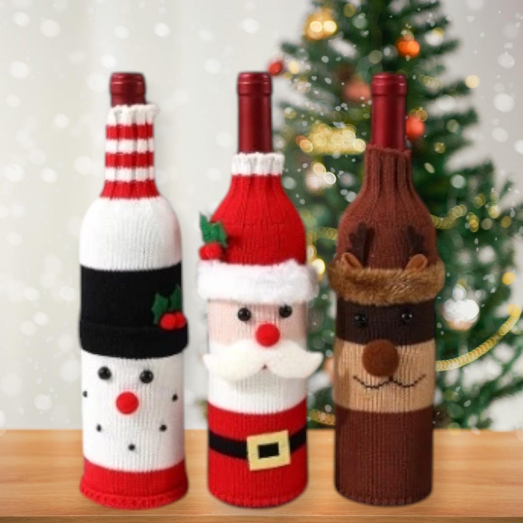 Knitted Santa Claus Wine Bottle Cover Handmade Christmas Decoration ...