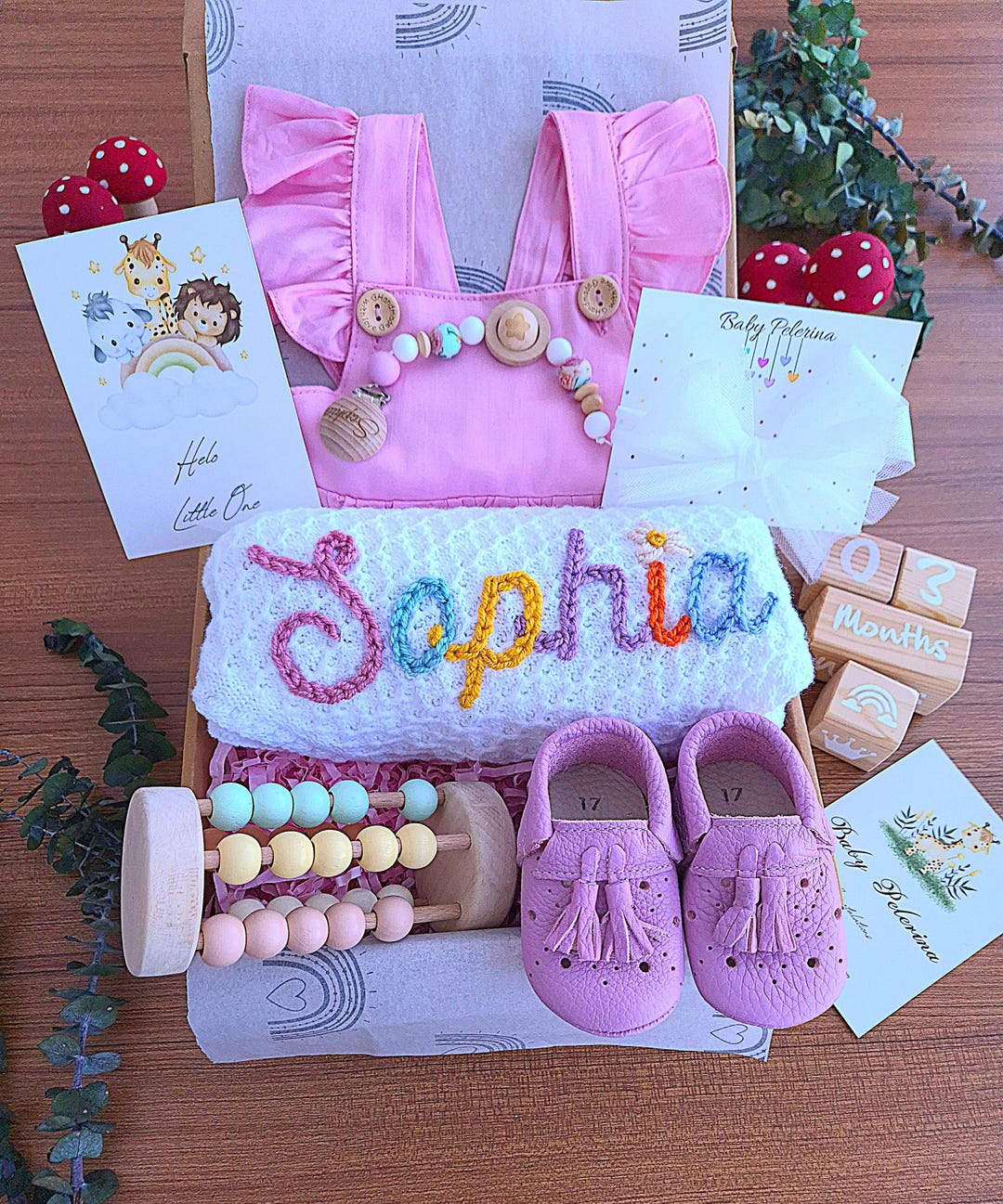 Personalized Welcome Baby Gift Box, Organic Pink Baby Gift, New Mom ...