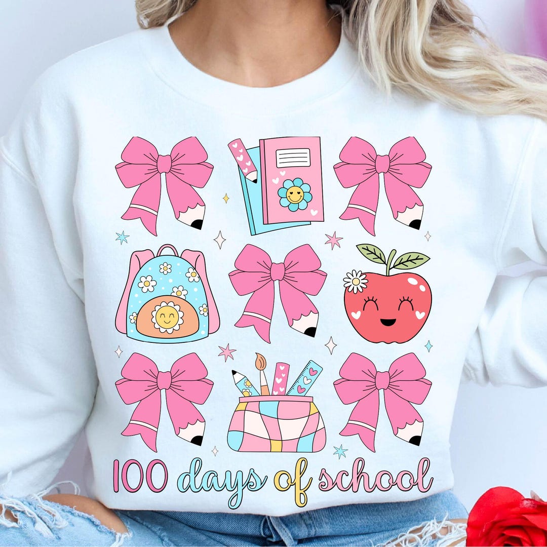 100 Days of School Coquette Bow Png, Coquette Teacher Pencil Bow Png ...