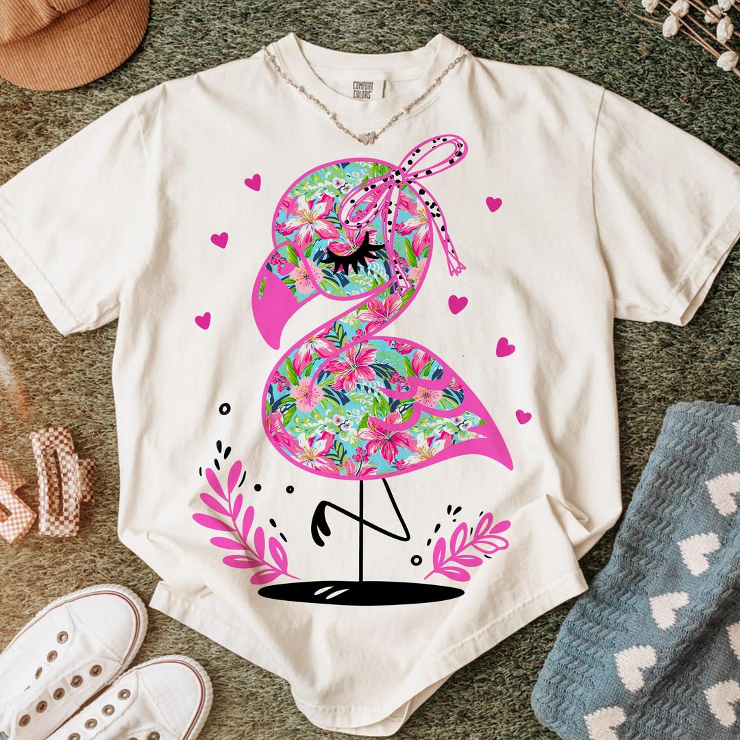 Preppy Floral Flamingo PNG: Girly Summer Shirt Design (digital Download ...