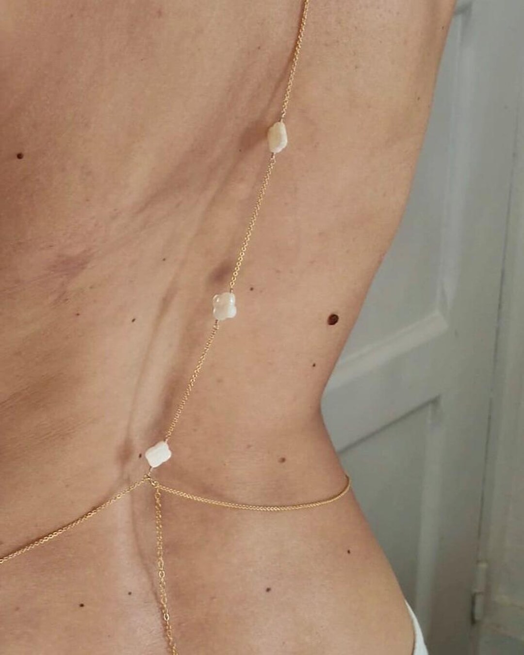 Cassandre 14K Gold Front Back Bust Chain Body Necklace Double Sided ...