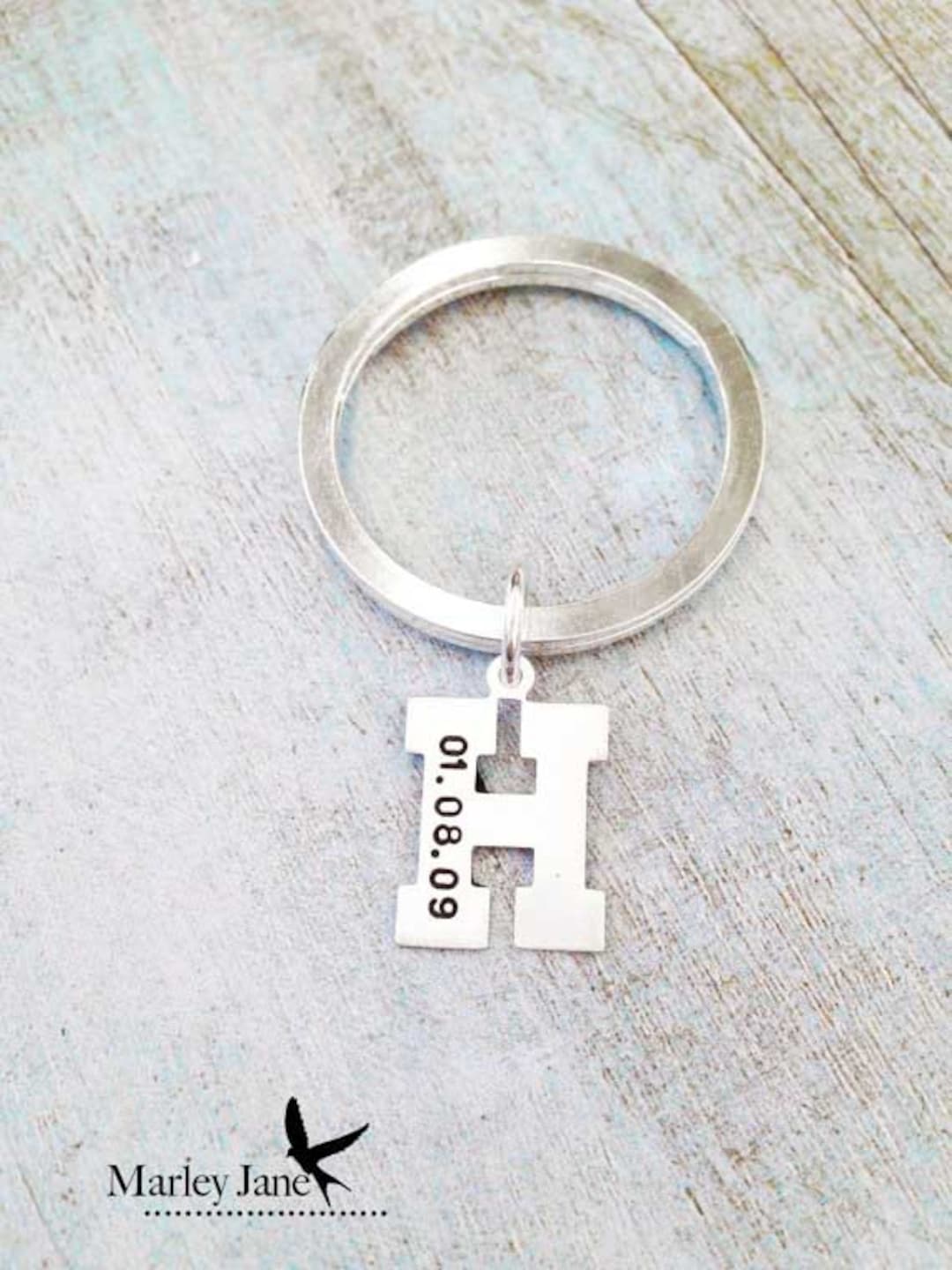 Sterling Silver Custom Initials Keychain Sterling Silver Letter Keyring ...