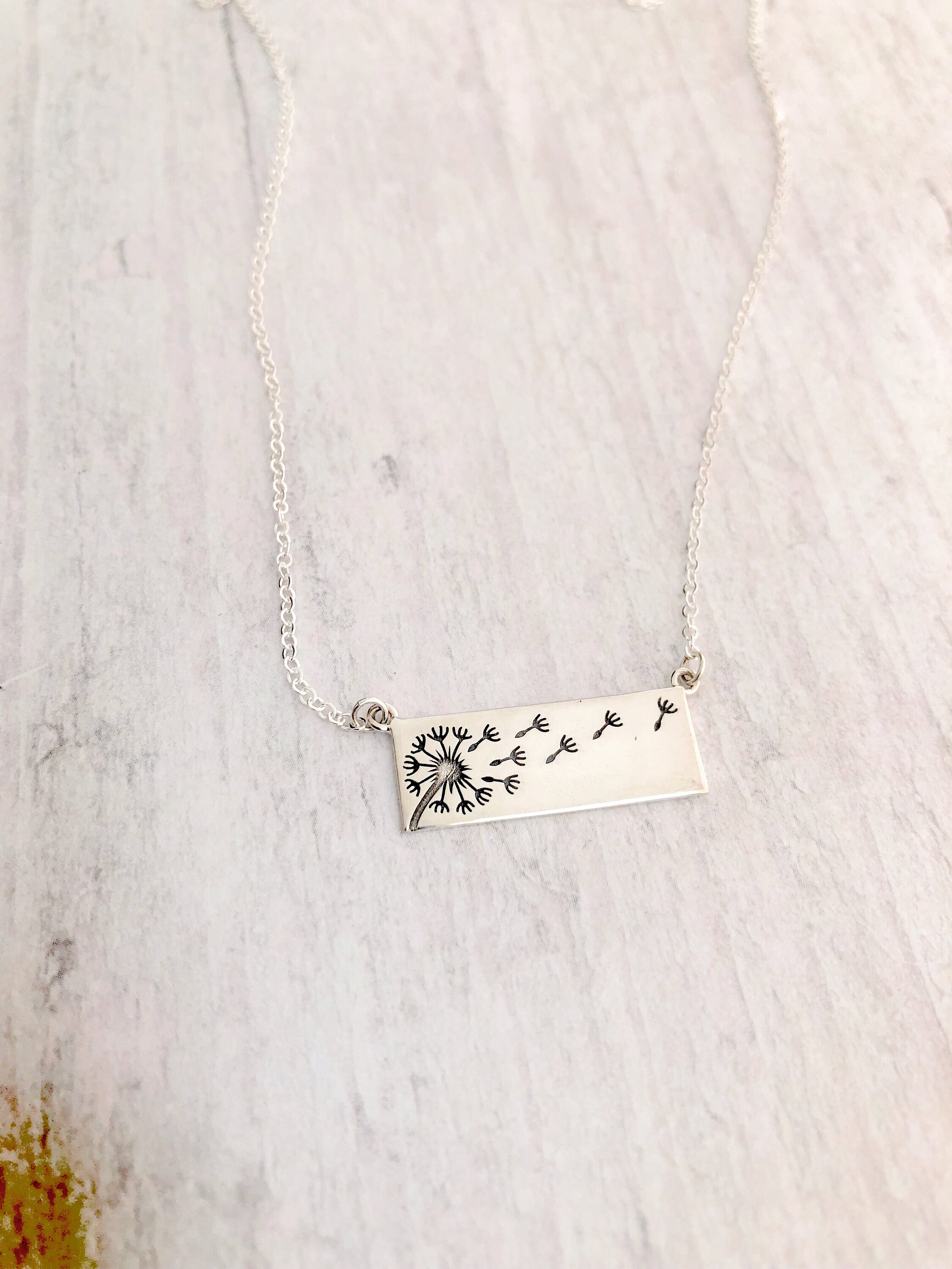 Sterling Silver Dandelion Necklace Rectangle Pendant With Fly | Etsy