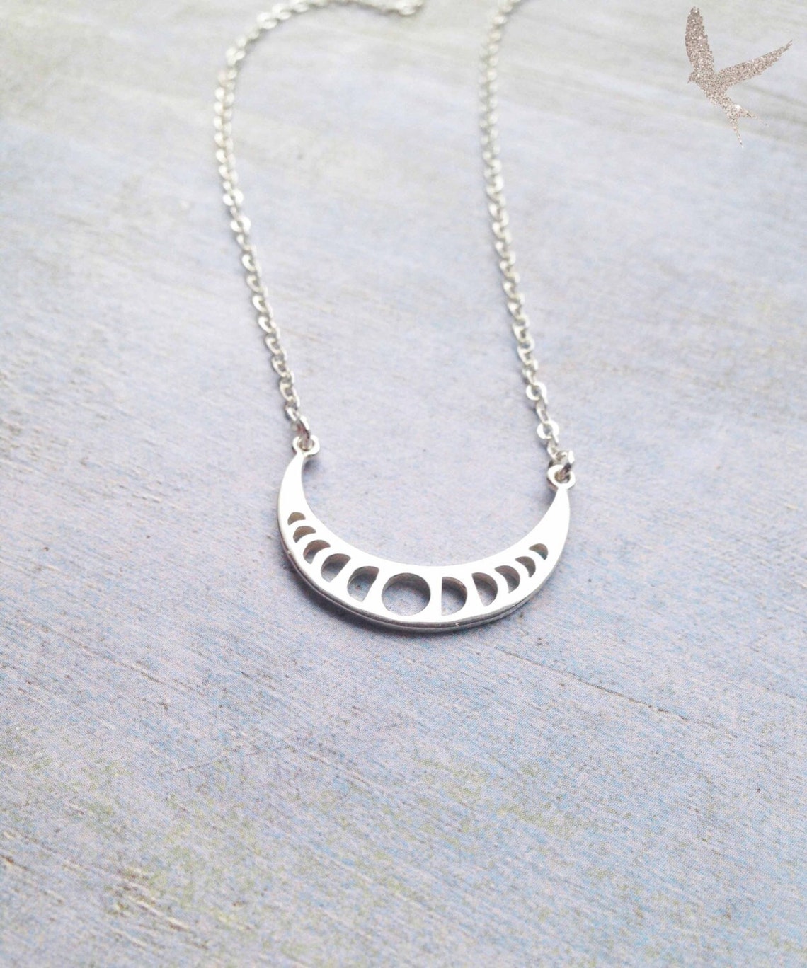 Sterling Silver Moon Phases Necklace Lunar Necklace I Love You to the ...