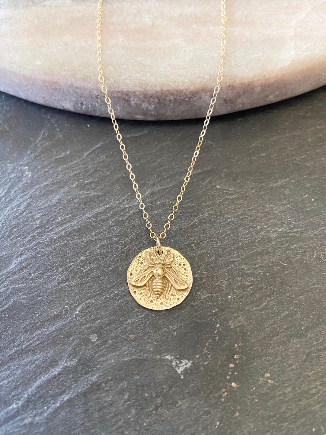 Gold Bee Coin Necklace Ancient Sterling Silver Coin Pendant Artisan - Etsy