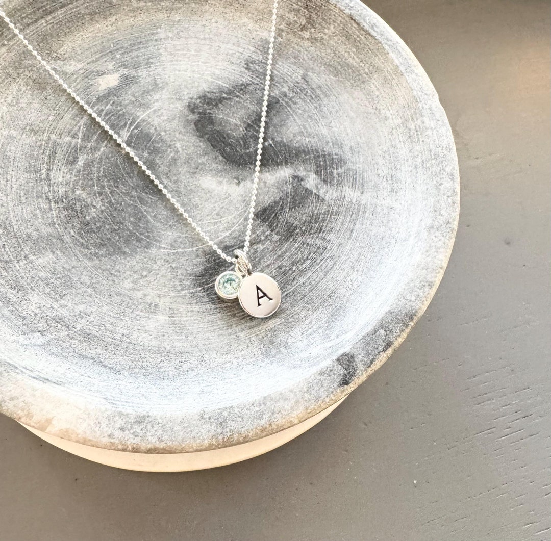 Sterling Silver Letter and Birthstone Necklace - Etsy