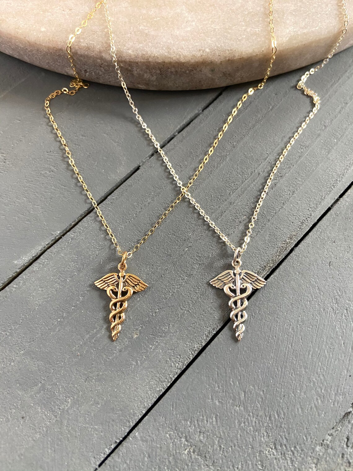 Medical Caduceus Necklace Sterling Silver Gold - Etsy