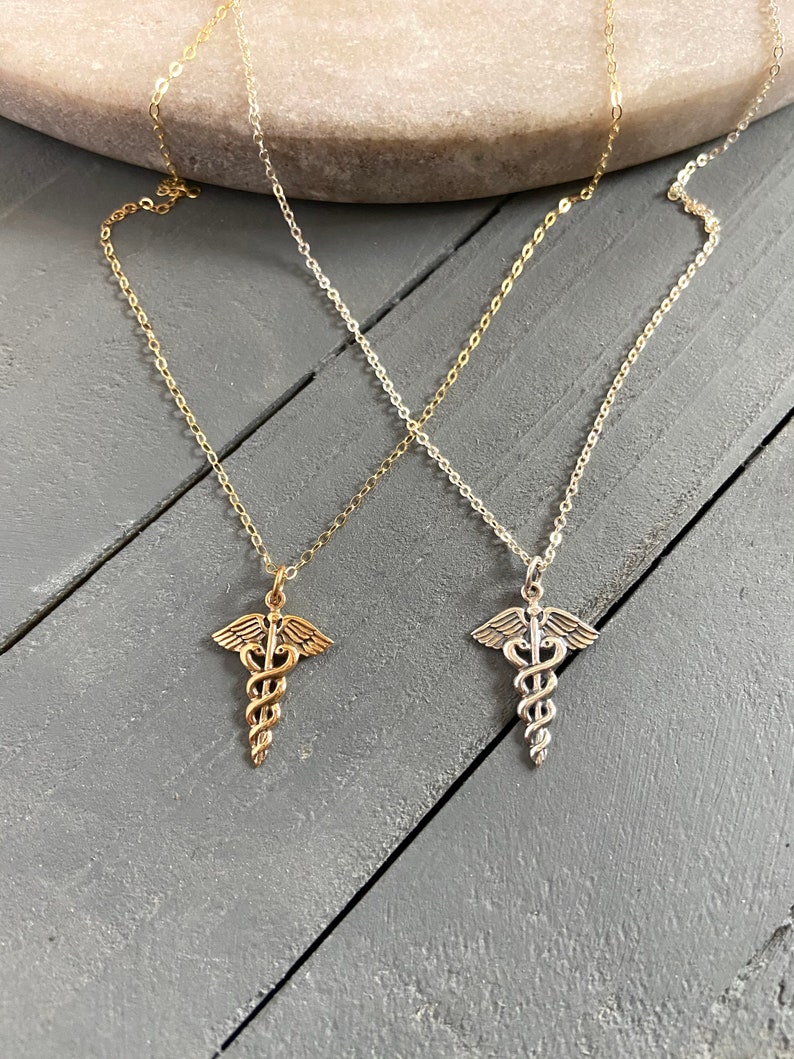 Medical Caduceus Necklace Sterling Silver Gold - Etsy
