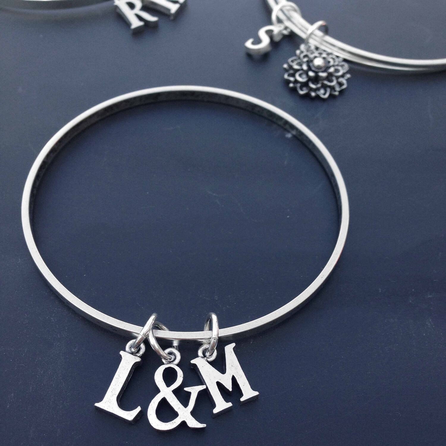 Bangle Bracelets With Custom Letters 2 3 4 5 6 7 8 9 10 Silver - Etsy