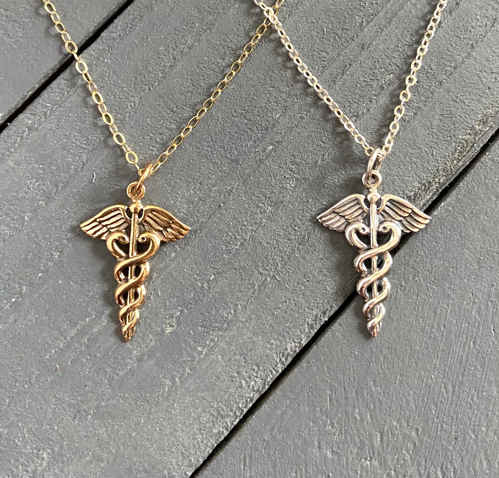 Medical Caduceus Necklace Sterling Silver Gold - Etsy