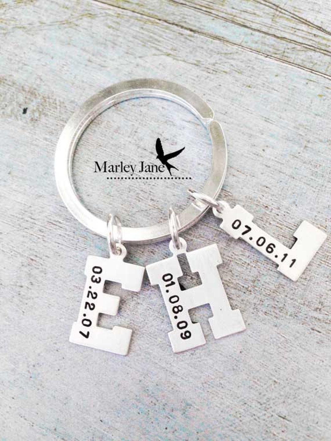 Sterling Silver Custom Initials Keychain Sterling Silver Letter Keyring ...