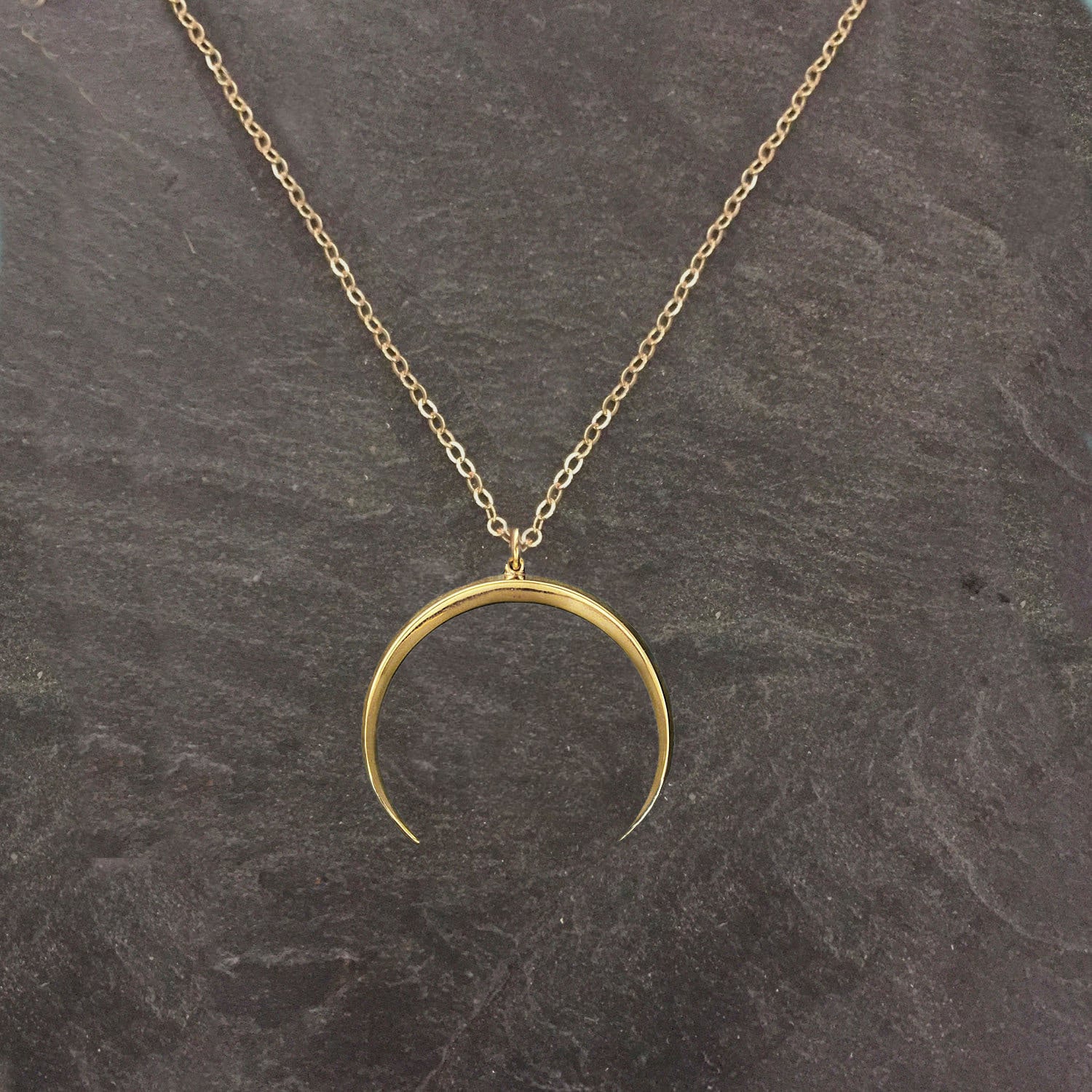 Golden Crescent Moon Necklace Inverted Sterling Silver | Etsy