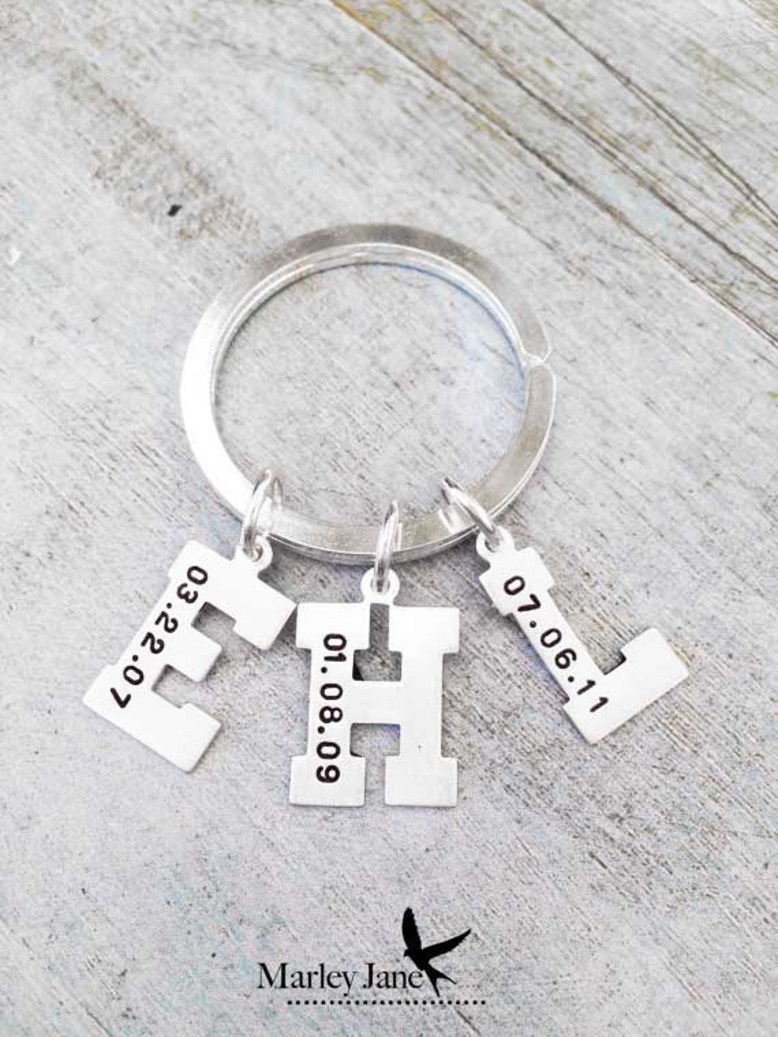Sterling Silver Custom Initials Keychain Sterling Silver - Etsy