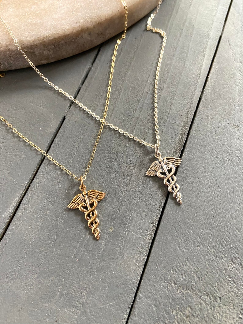Medical Caduceus Necklace Sterling Silver Gold - Etsy
