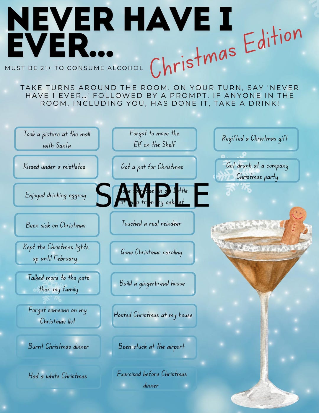 Printable Christmas "never Have I Ever" Game - Etsy