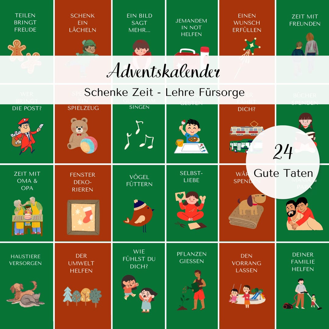 Advent Calendar Children 24 Good Deeds DIY Cards Time Instead of Stuff ...