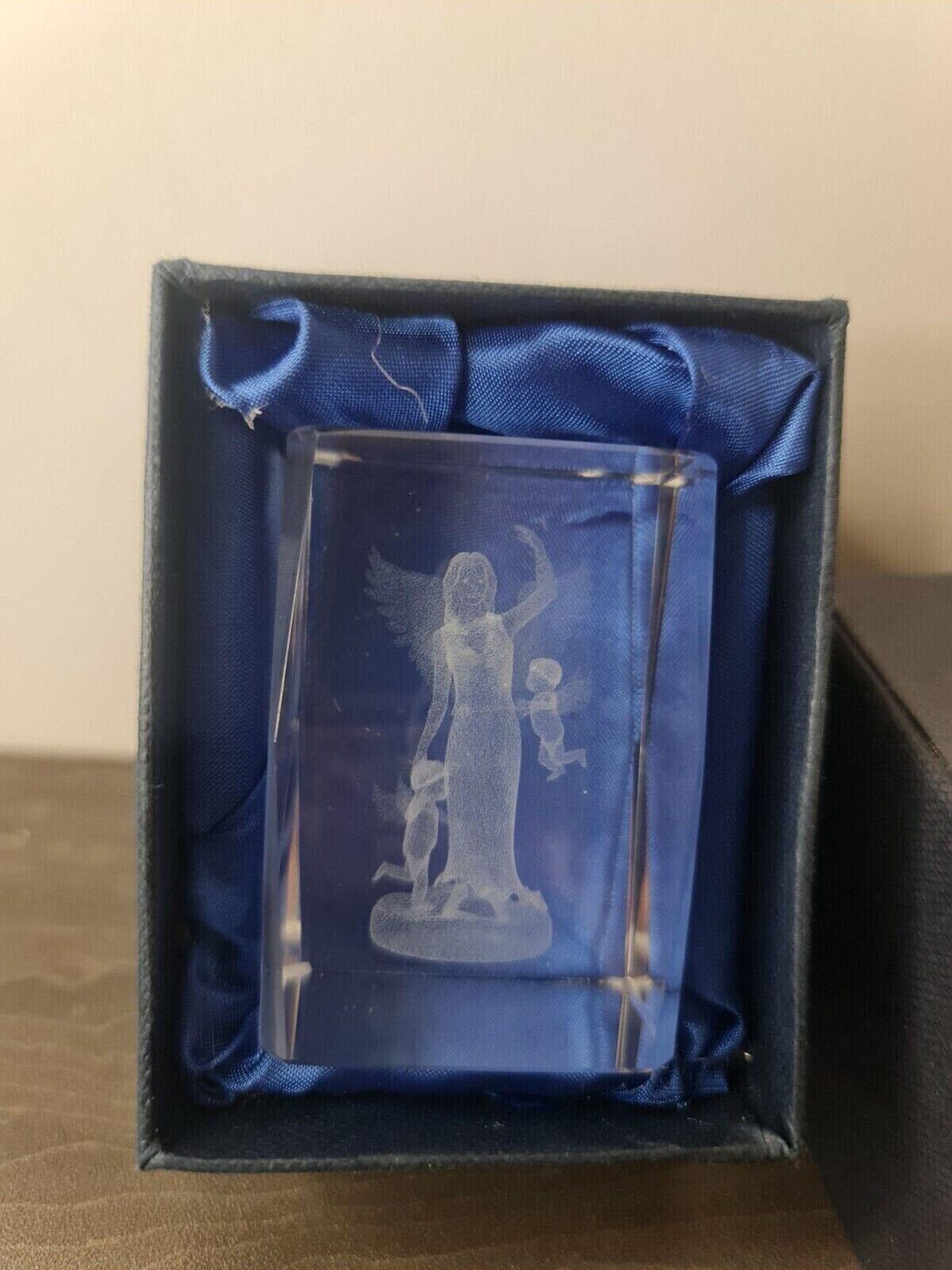 3D Laser Etched Paperweight With Lady Angel and Two Kid Angels in Box ...