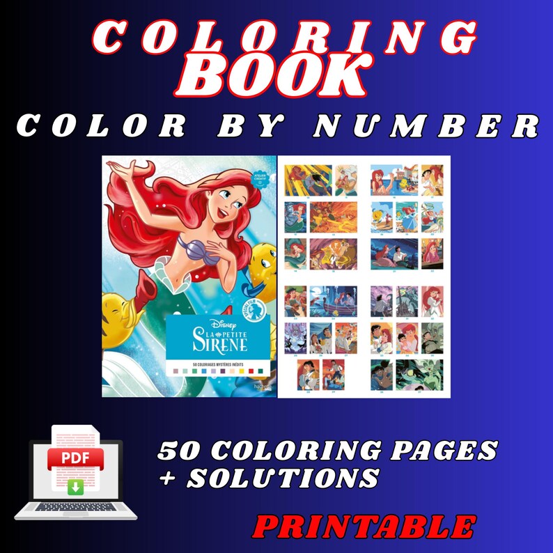 Mermaid Color by Number Book: 50 Pages Printable (PDF Digital Download ...