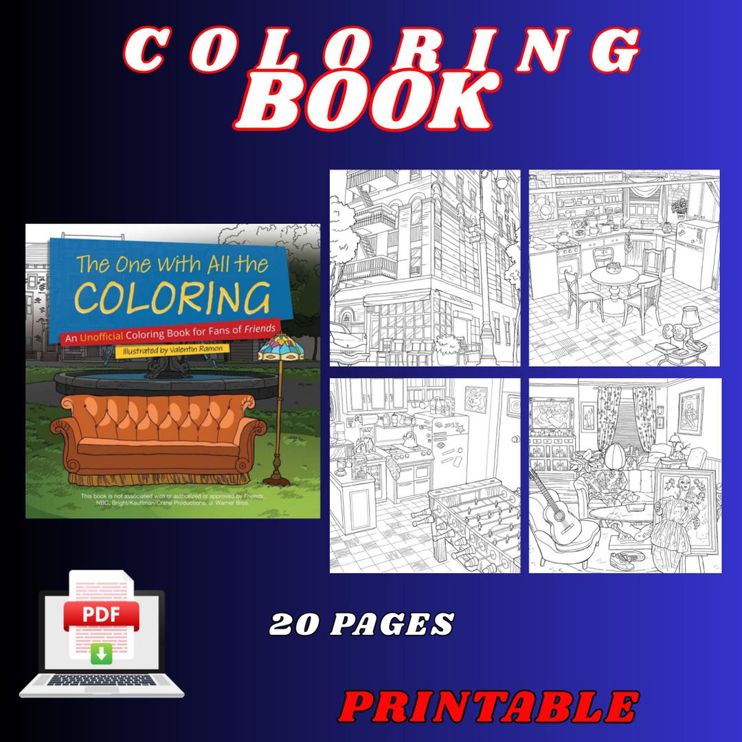 Friends TV Show Coloring Book: Retro Art, Antistress Fun (PDF Digital ...