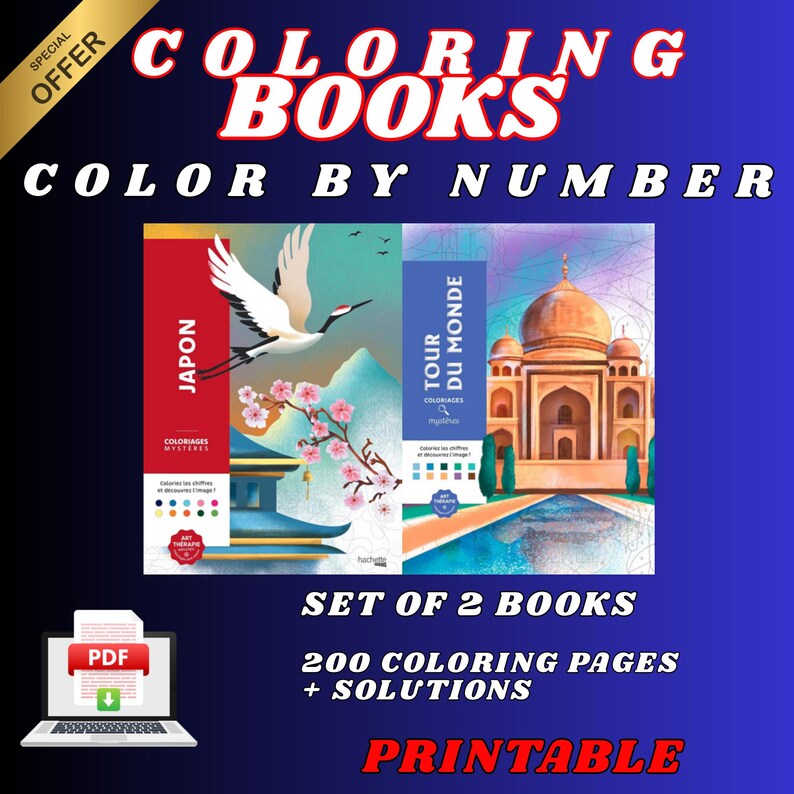 Color by Number Books: Japan & World Themes, 200 Pages (PDF Digital ...