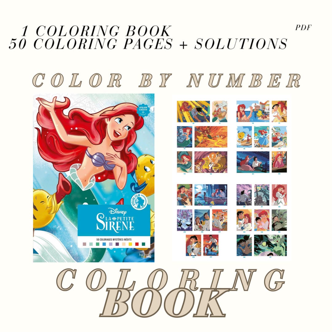 Mermaid Color by Number Book: 50 Pages Printable (PDF Digital Download ...