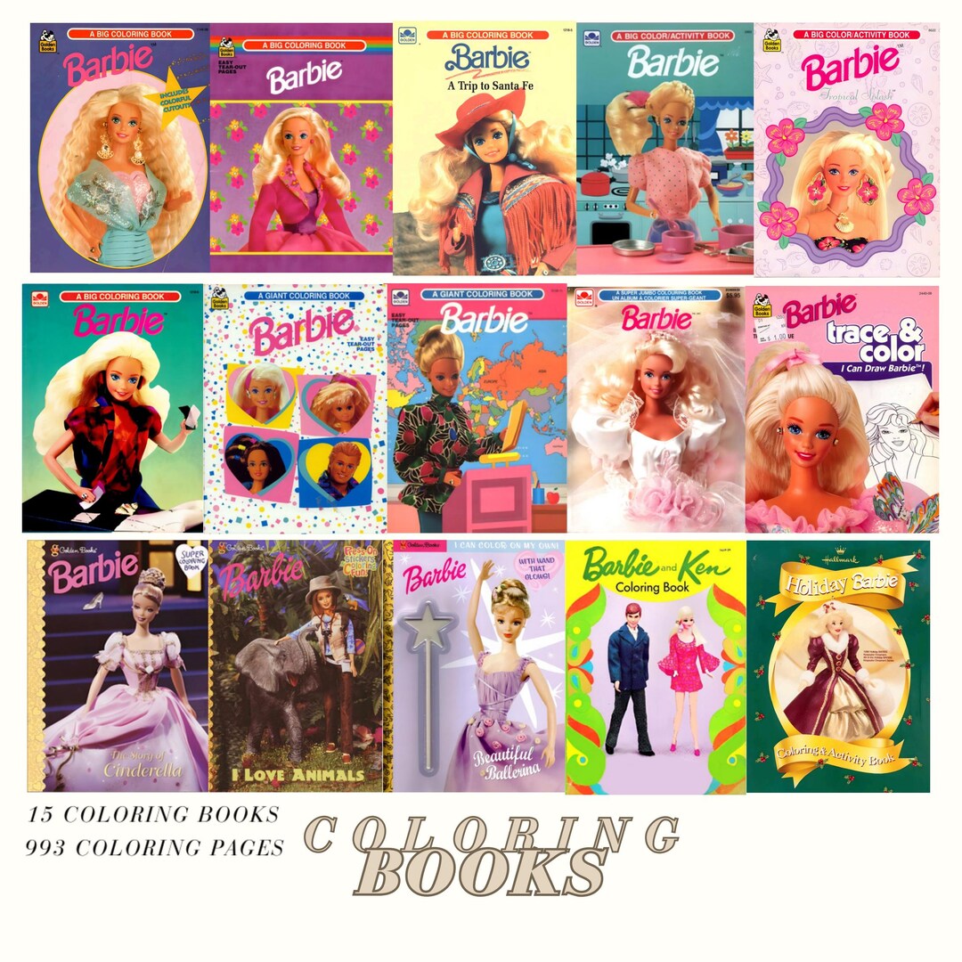 Vintage Barbie Coloring Books Set: 993 Pages, 15 Books (PDF Digital ...