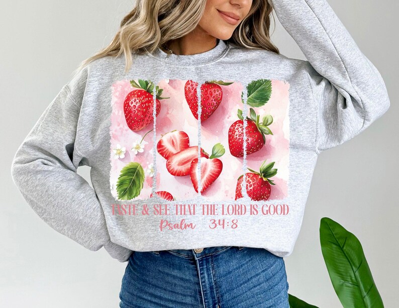 Strawberry Floral Bible Verse PNG: Christian T-shirt Design (digital ...