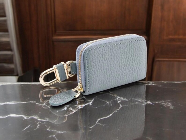 Custom Real Leather Key Wallet With Initials Compact Zipper Keychain ...