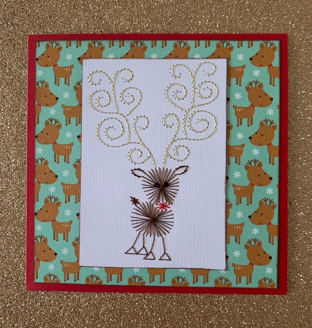 Reindeer Hand Stitched Card - Etsy