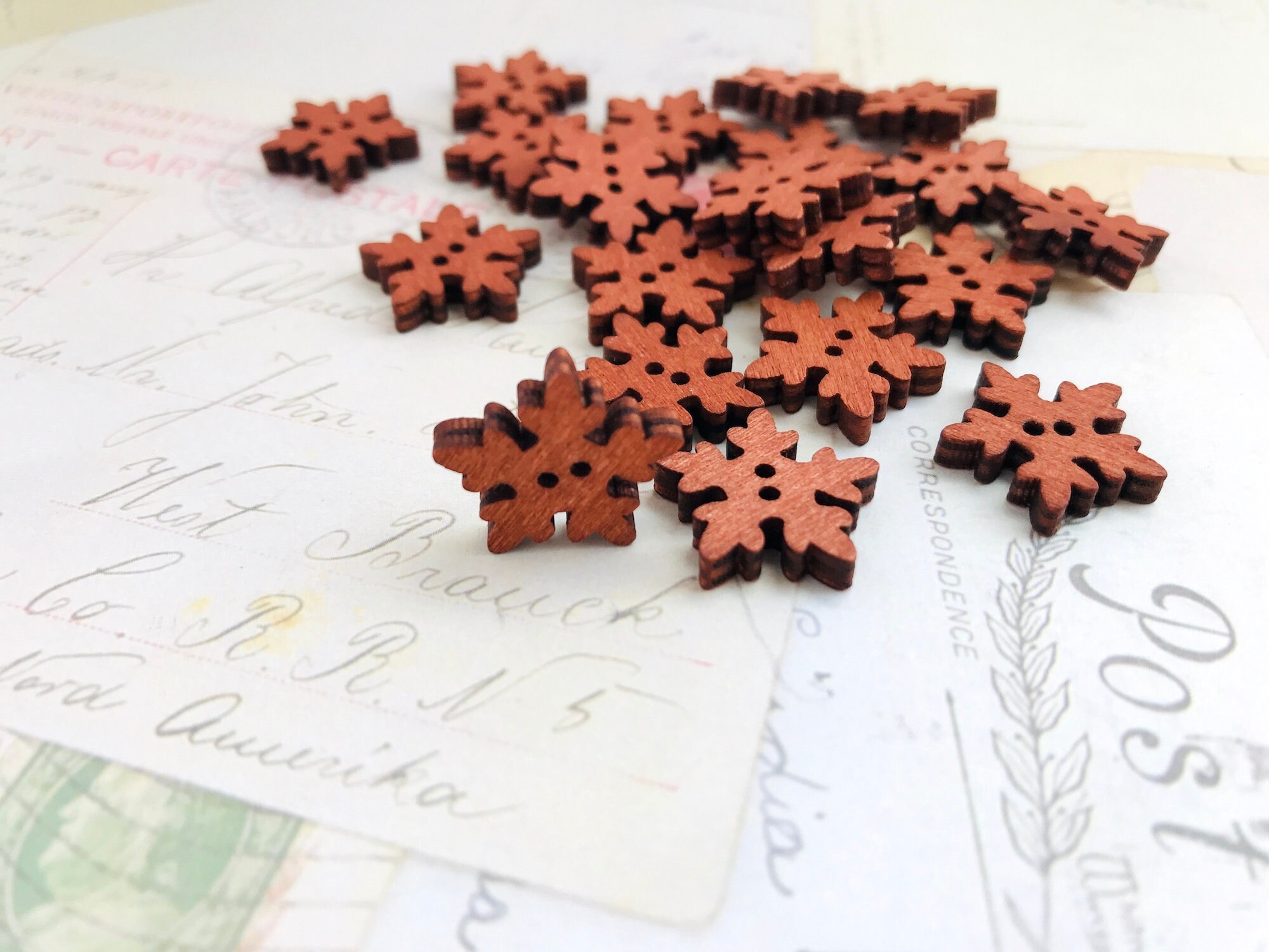 Wooden Buttons Snowflake Shaped Dark Wooden Buttons Winter | Etsy