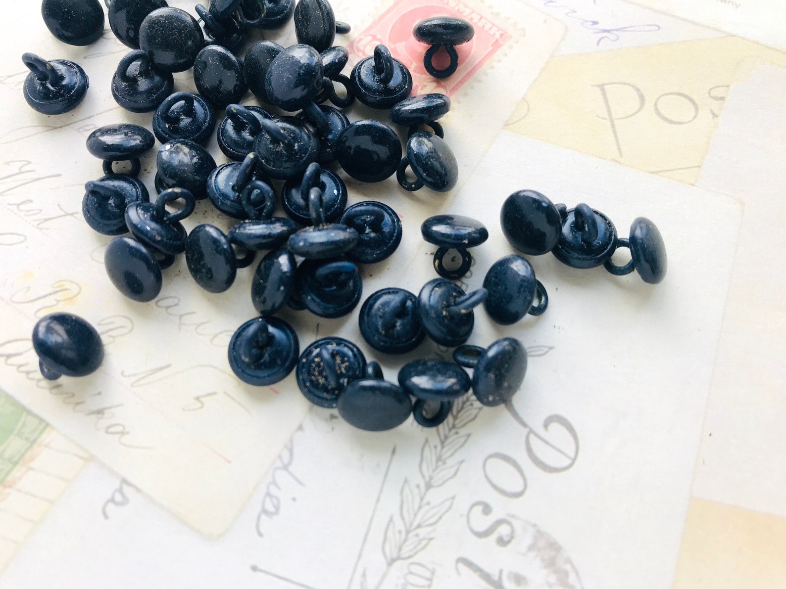 Vintage Metal Dome Buttons Dark Blue | Etsy