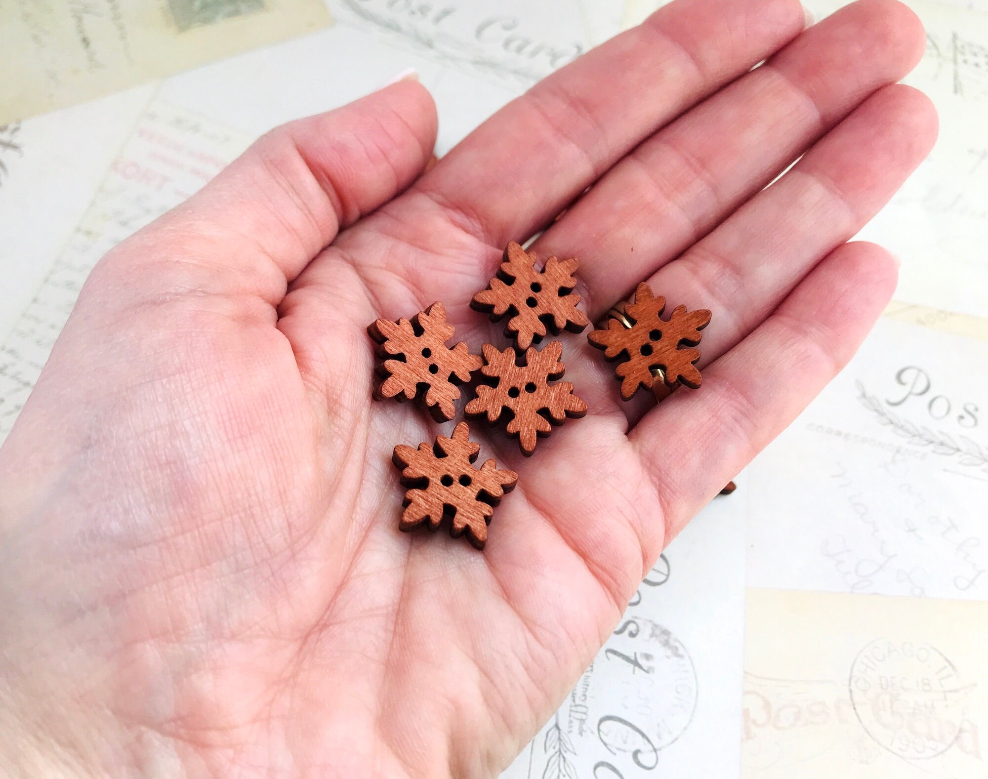 Wooden Buttons Snowflake Shaped Dark Wooden Buttons Winter | Etsy