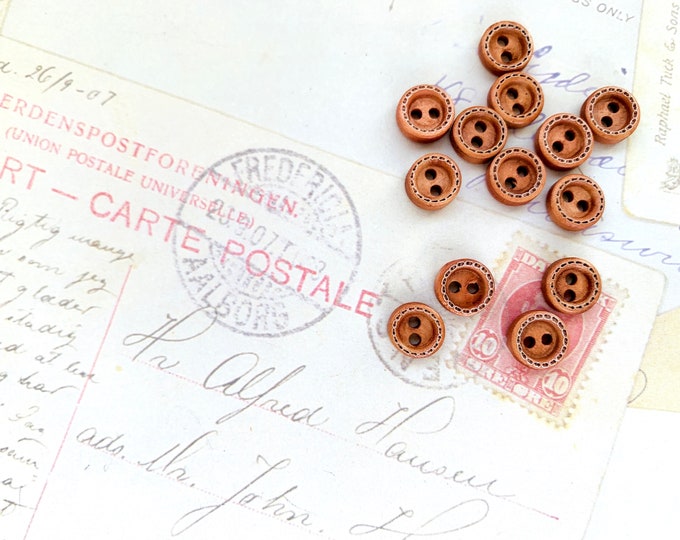 Round Wood Buttons With Stitch Pattern TINY, Brown Wood, 2 Holes - 9mm ...